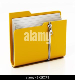 Compressed folder icon isolated on white background. 3D illustration ...