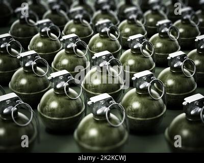 Hand grenades standing on dark background. 3D illustration Stock Photo ...