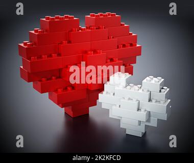 Red and white building blocks forming big and small heart shapes. 3D ...