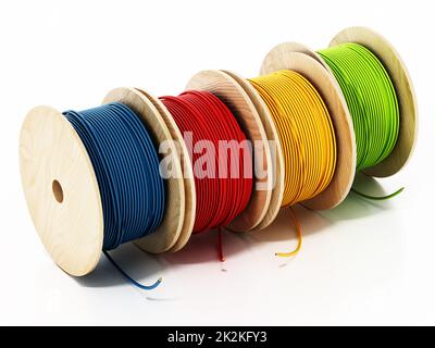 Electric cable spools isolated on white background. 3D illustration ...