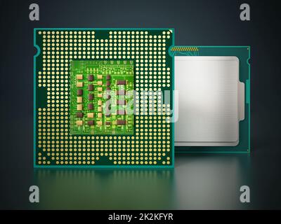 CPU front and backside isolated on white background. 3D illustration ...
