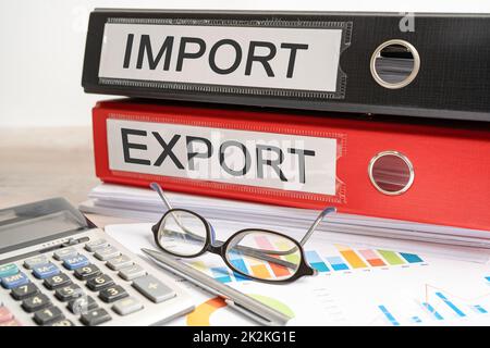 Import and Export. Binder data finance report business with graph ...