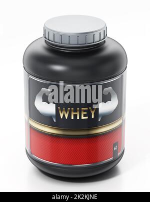 Whey Protein Powder Jar, 3D rendering isolated on white background ...