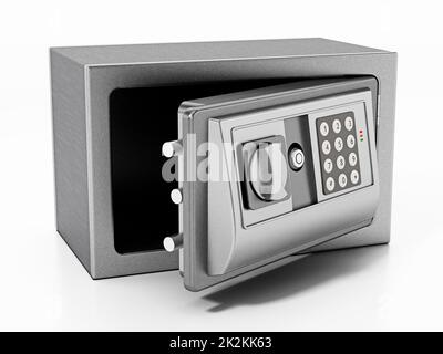 Steel safe with open door isolated on white background. 3D illustration ...