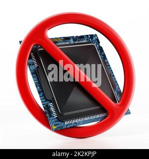 Microprocessor and forbidden sign. Global computer chip shortage ...