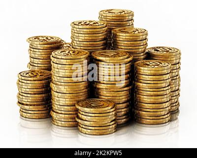Stack of generic gold coins isolated on white background. 3D ...