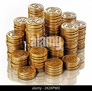Stack of generic gold coins isolated on white background. 3D ...