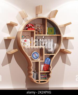 Objects representing important inventions in history standing on ...