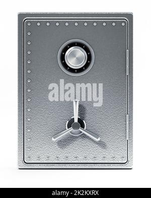 3d illustration of metal safe with locked vault door over white ...