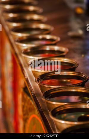 Tibetan Water Offering Bowls in Likir gompa Tibetan Buddhist monastery ...