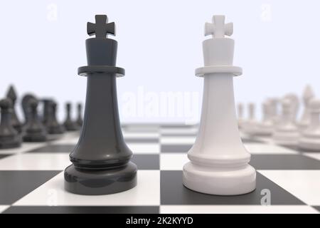 Two chess pieces on a chessboard 3D illustration Stock Photo - Alamy