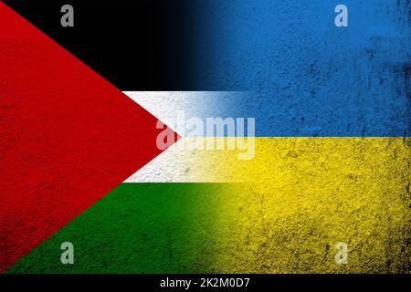 Flag of Palestine and National flag of Ukraine. Grunge background Stock ...