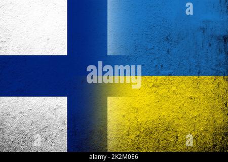 National flag of Finland with National flag of Ukraine. Grunge ...