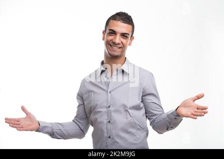 young man with arms open and welcome Stock Photo - Alamy
