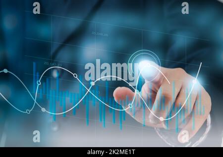 Virtual screen with stock market changes. Business Finance graph chart ...
