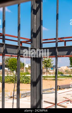 Structural steel beam connections, metal column supporting the roof ...
