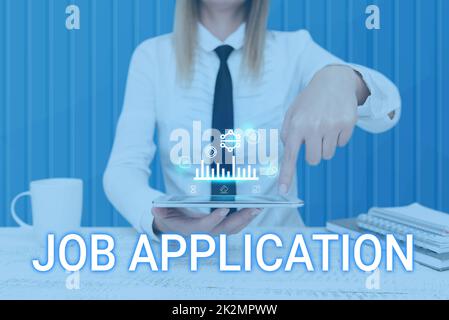 Text caption presenting Job Application. Business approach paper which ...
