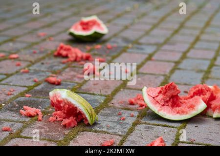 Dropped watermelon on the ground Stock Photo - Alamy