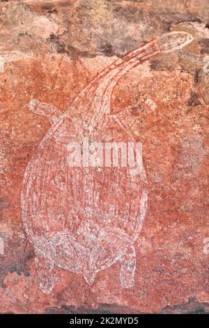 Aboriginal rock painting of a turtle at Ubirr, in the UNESCO World Heritage Site of Kakadu ...