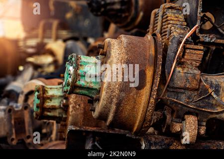 Pile of old rusty truck axle at second hand market shop. Used ...