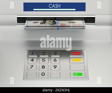 ATM machine, banknotes in money slot 3D illustration Stock Photo - Alamy