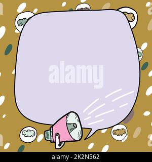 Poster decorated with speech symbols on edges representing speaker ...