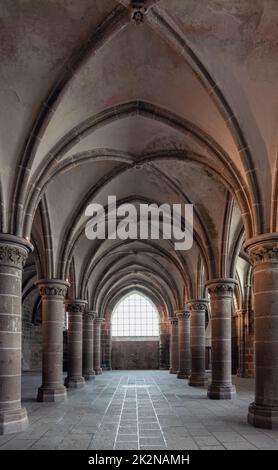 Medieval Guest Hall of the medieval abbey of Le Mont Saint-Michel ...
