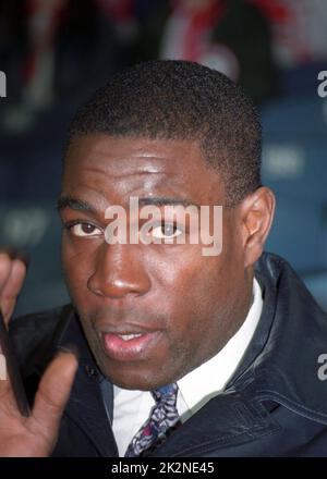 Former heavyweight boxer Frank Bruno poses with a giant chicken, at the ...