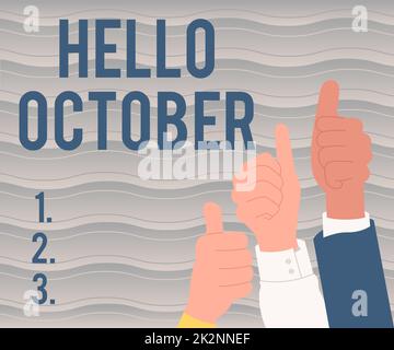 Writing displaying text Hello October. Conceptual photo Last Quarter ...