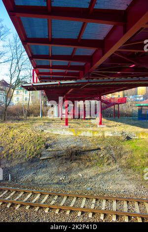 Metal bridge structure, bottom view of arched span Stock Photo - Alamy