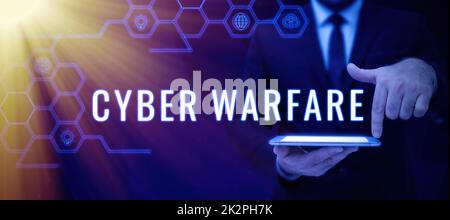 Text showing inspiration Cyber Warfare. Business showcase Virtual War ...