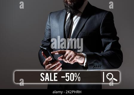 Inspiration showing sign Sale 50 Percent. Business idea A promo price ...