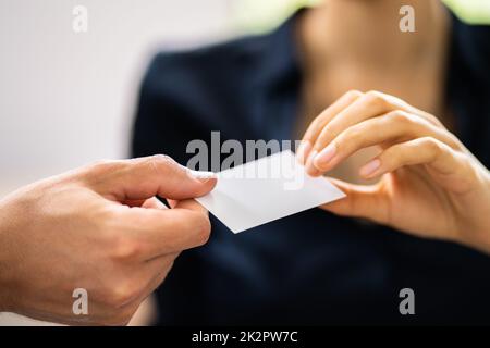 Person Hands Giving Visiting Card To Another Person Stock Photo - Alamy