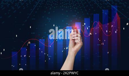 Holographic chart with rising rates and indicators. Business growth ...