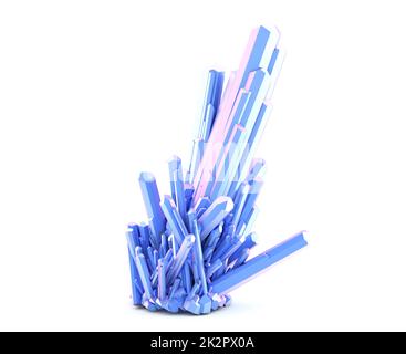 Blue color crystal cluster isolated on white background. 3D ...