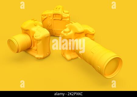 Yellow DSLR Cameras. 3D illustration Stock Photo - Alamy