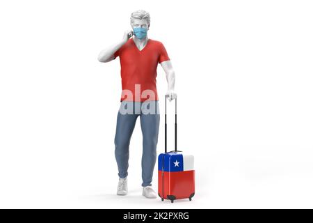 Chile flag with protective face mask. Coronavirus concept. 3D Render ...