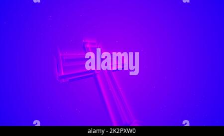 3D illustraion of neon glow cross over blue Stock Photo - Alamy