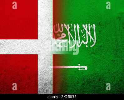 The Kingdom of Denmark National flag with The Kingdom of Saudi Arabia ...