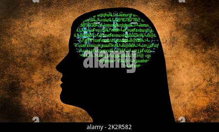 Girl silouette and brain coding in mind Stock Photo - Alamy