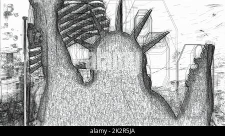 Statue of liberty hand draw digital art illustration Stock Photo - Alamy