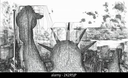 Statue of liberty hand draw digital art illustration Stock Photo - Alamy