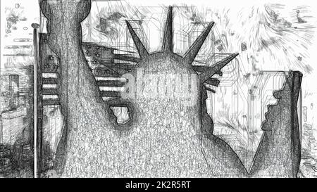 Statue of liberty hand draw digital art illustration Stock Photo - Alamy