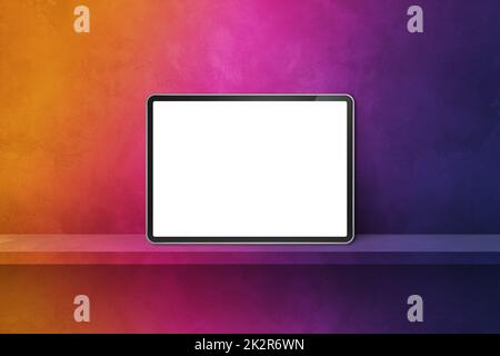 Digital tablet pc on rainbow wall shelf. Horizontal background banner ...