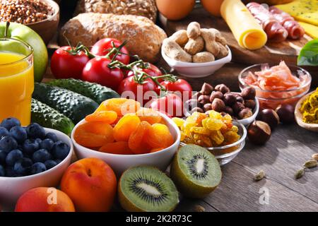 Assorted organic food products on the table Stock Photo - Alamy