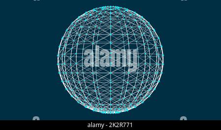 3d sphere with mesh effect, abstract connections with dots are in space ...