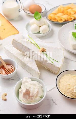Set of different dairy products (milk, sour cream, cottage cheese ...