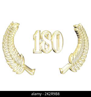 Number 180 with laurel wreath or honor wreath as a 3D-illustration, 3D ...
