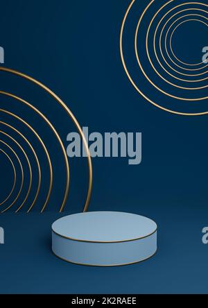 Dark, aqua blue 3D rendering product display flat lay podium cylinder ...