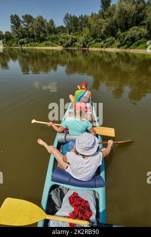 Canoeing on a river, girls in the boat Stock Photo - Alamy